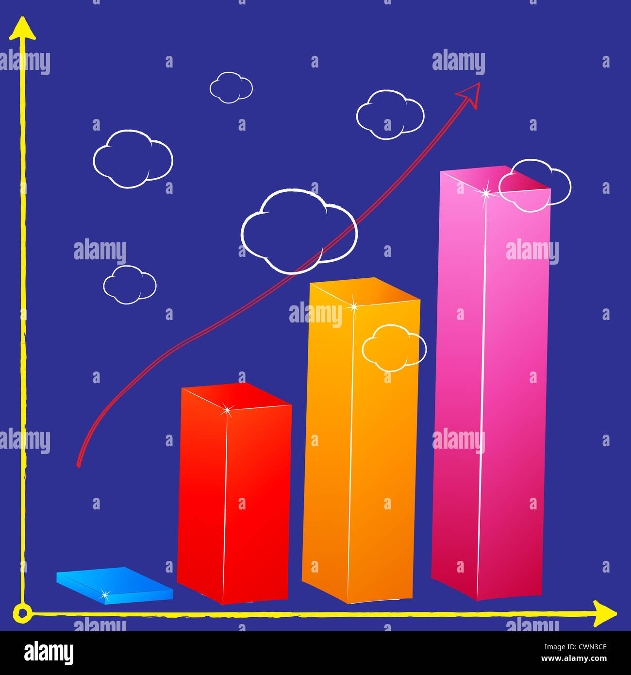 business bar graph in the clouds, abstract vector art illustration ...