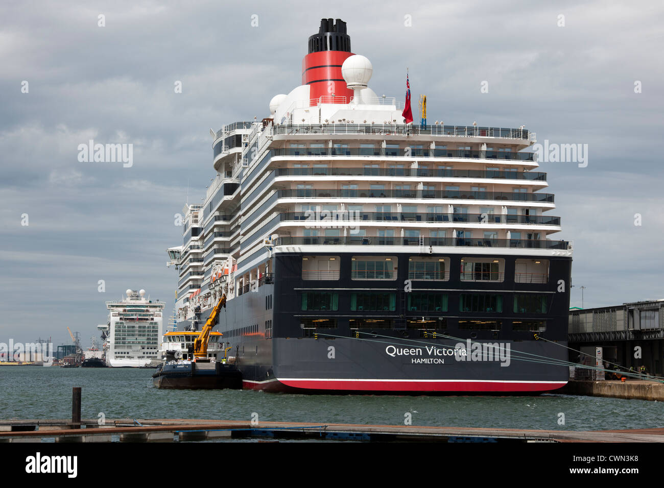 Cunard liner "Queen Victoria" berthed at berth 101. Western Docks, Port ...