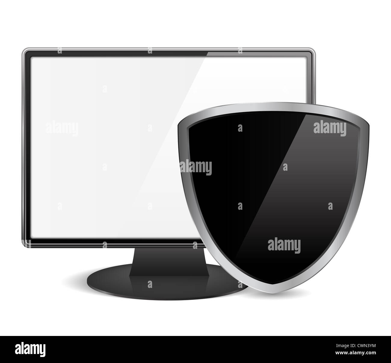 Computer Monitor with Shield Stock Photo - Alamy