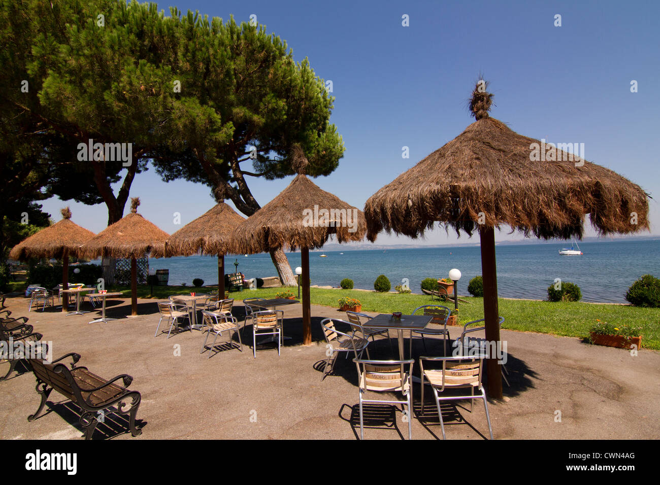 shoreline at Lago di Bracciano in mid August Italy Stock Photo - Alamy