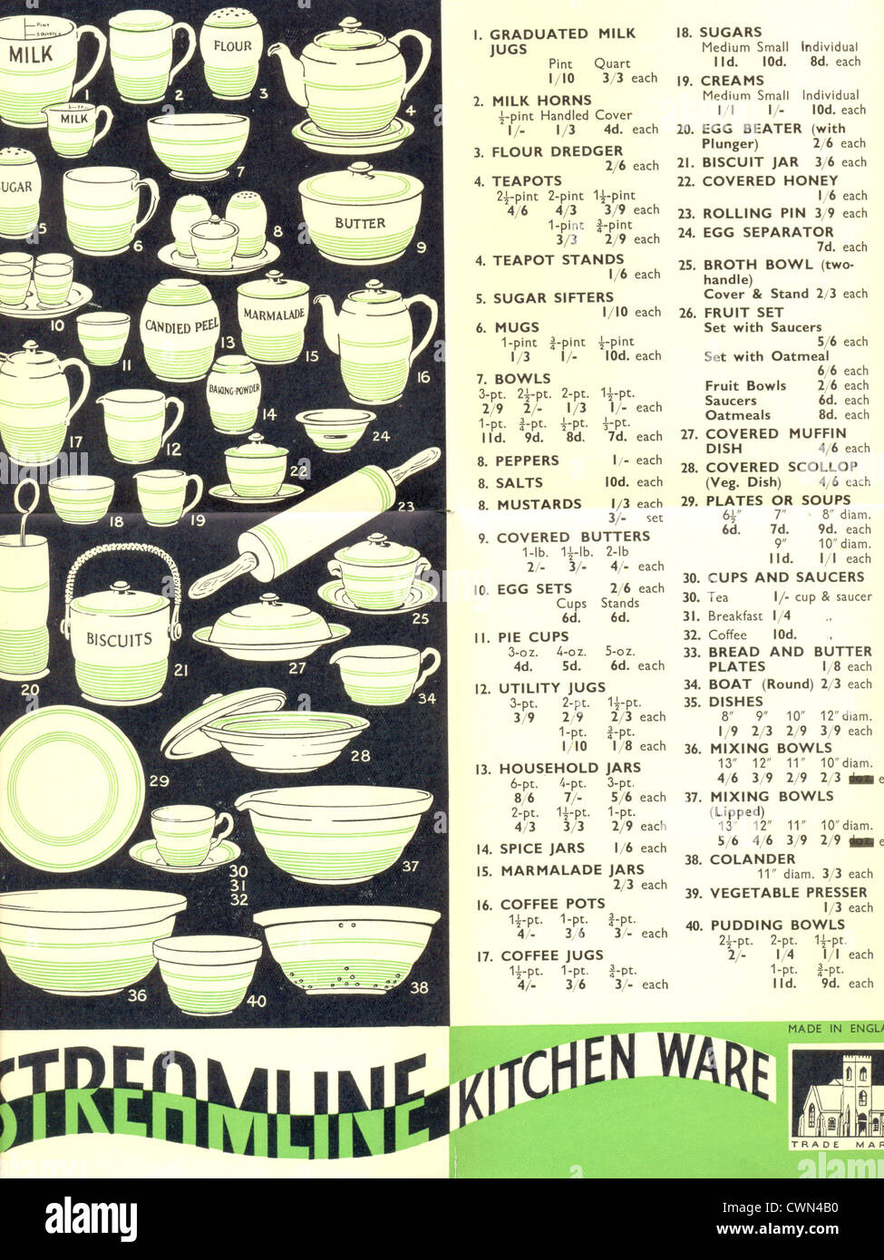 Price list for Streamline Kitchen Ware Stock Photo - Alamy