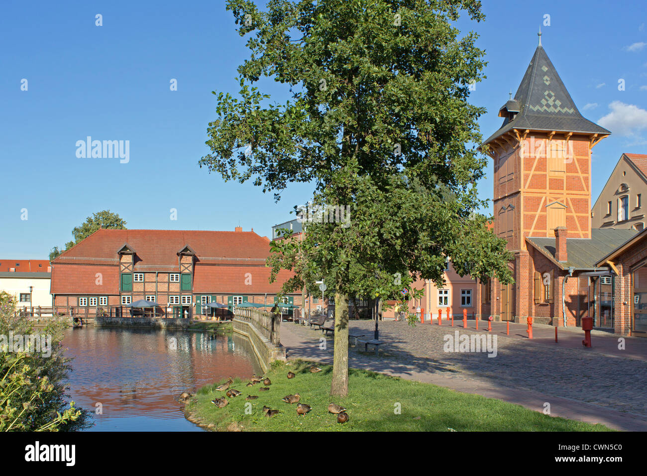 Restaurant Stadtmuehle and fire brigade tower, Teterow, Mecklenburg ...