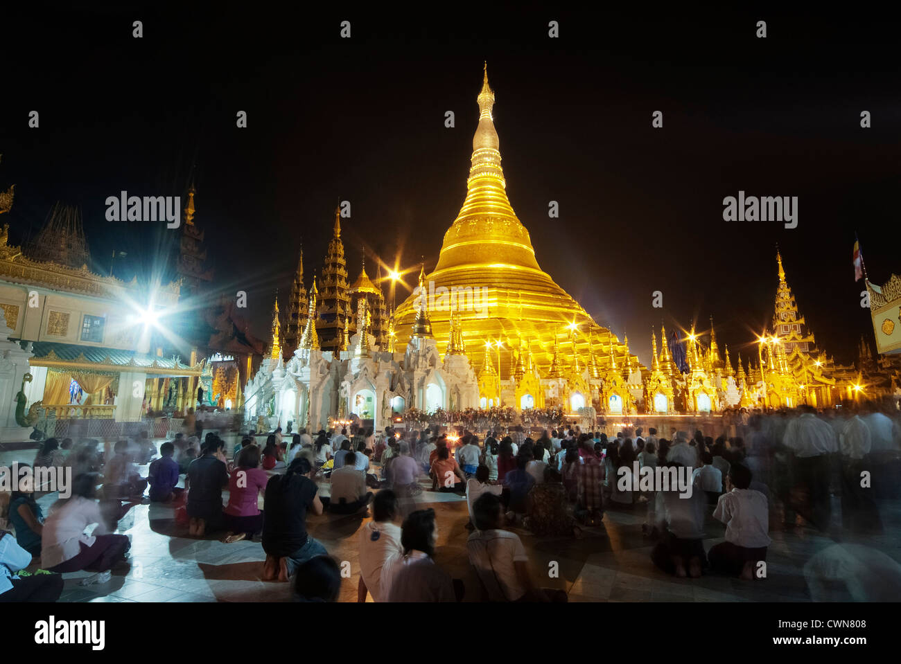 Schwedagon Pagoda at night time Stock Photo - Alamy