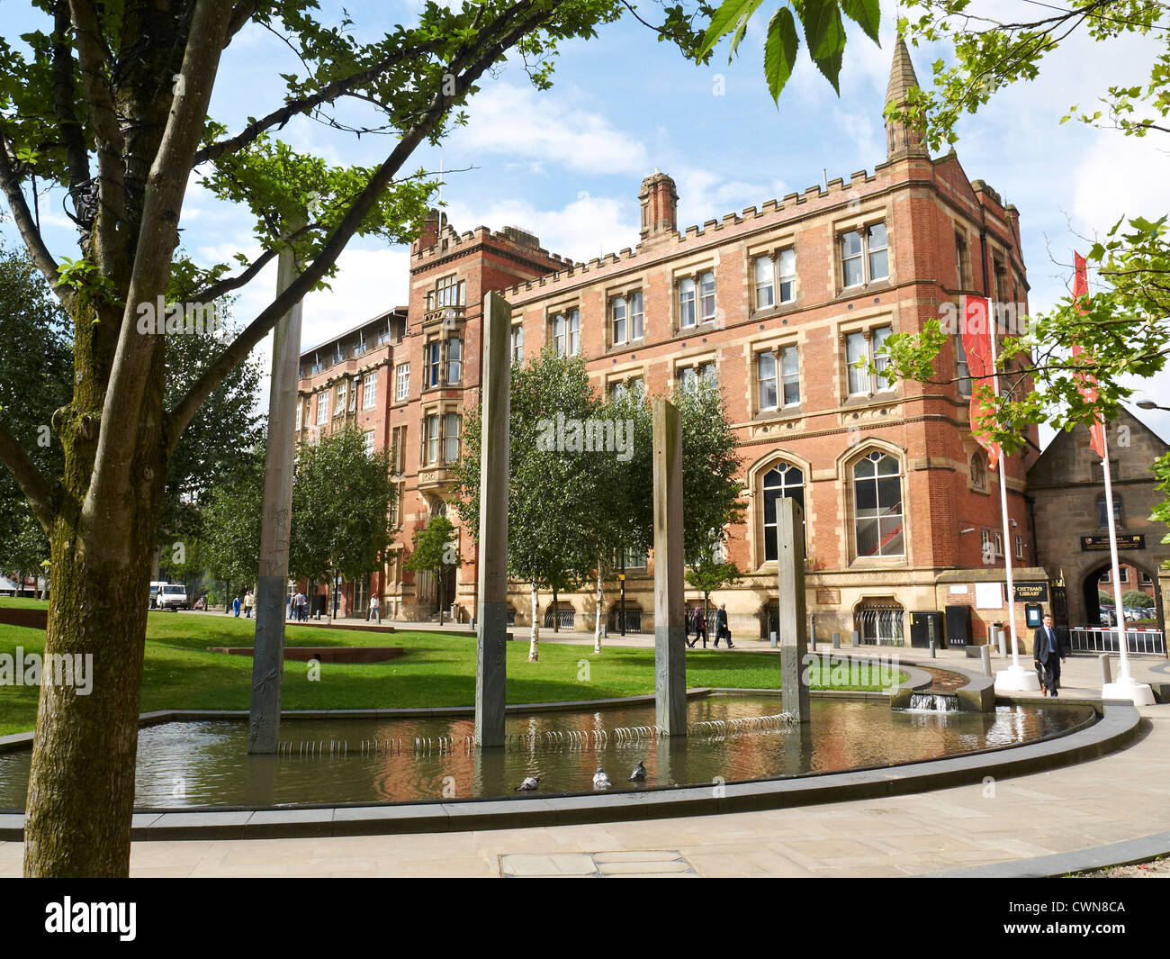 Chetham`s School of Music with fountain in Manchester UK Stock Photo ...