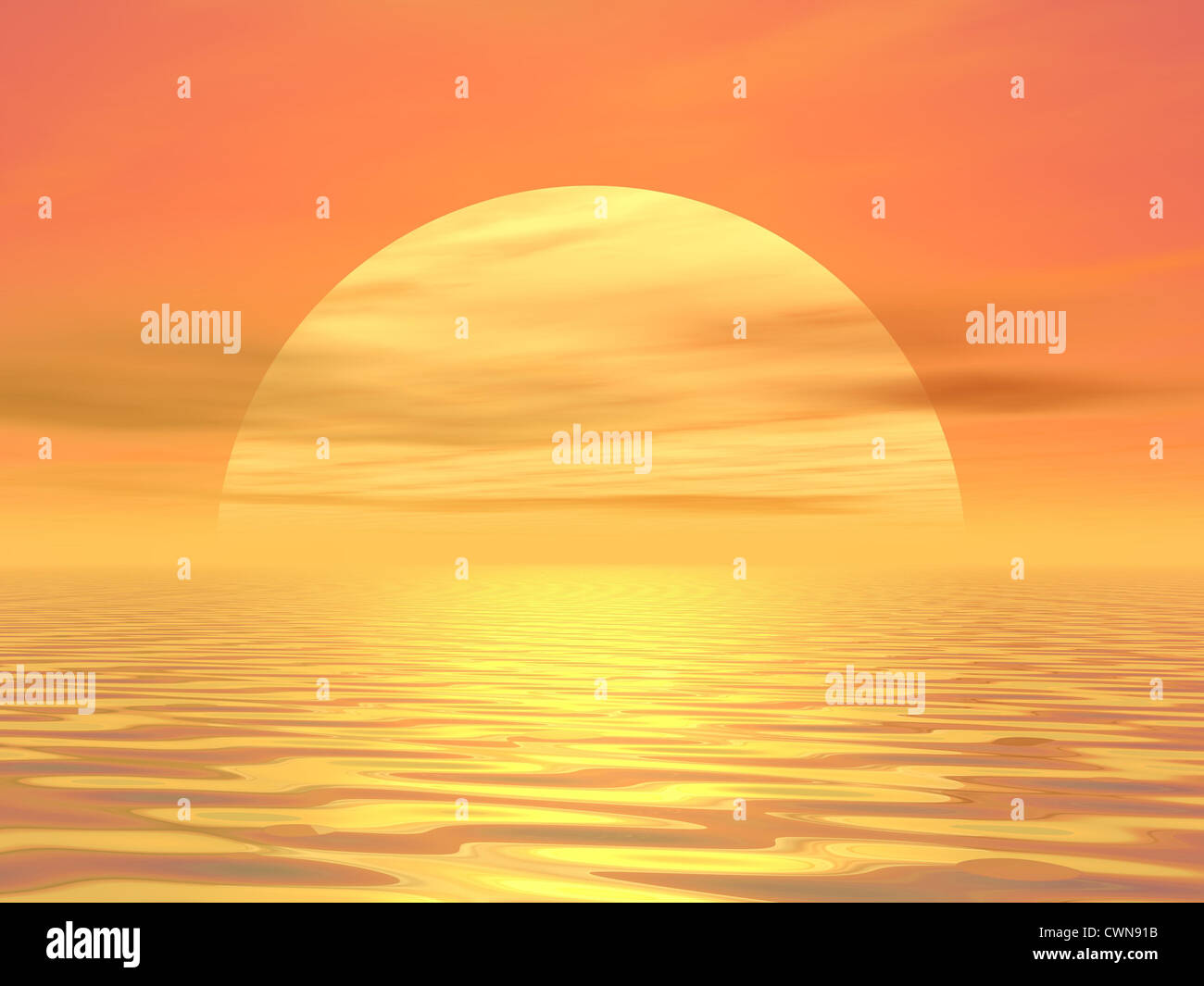 Big yellow sun shining while sunset over the ocean Stock Photo - Alamy