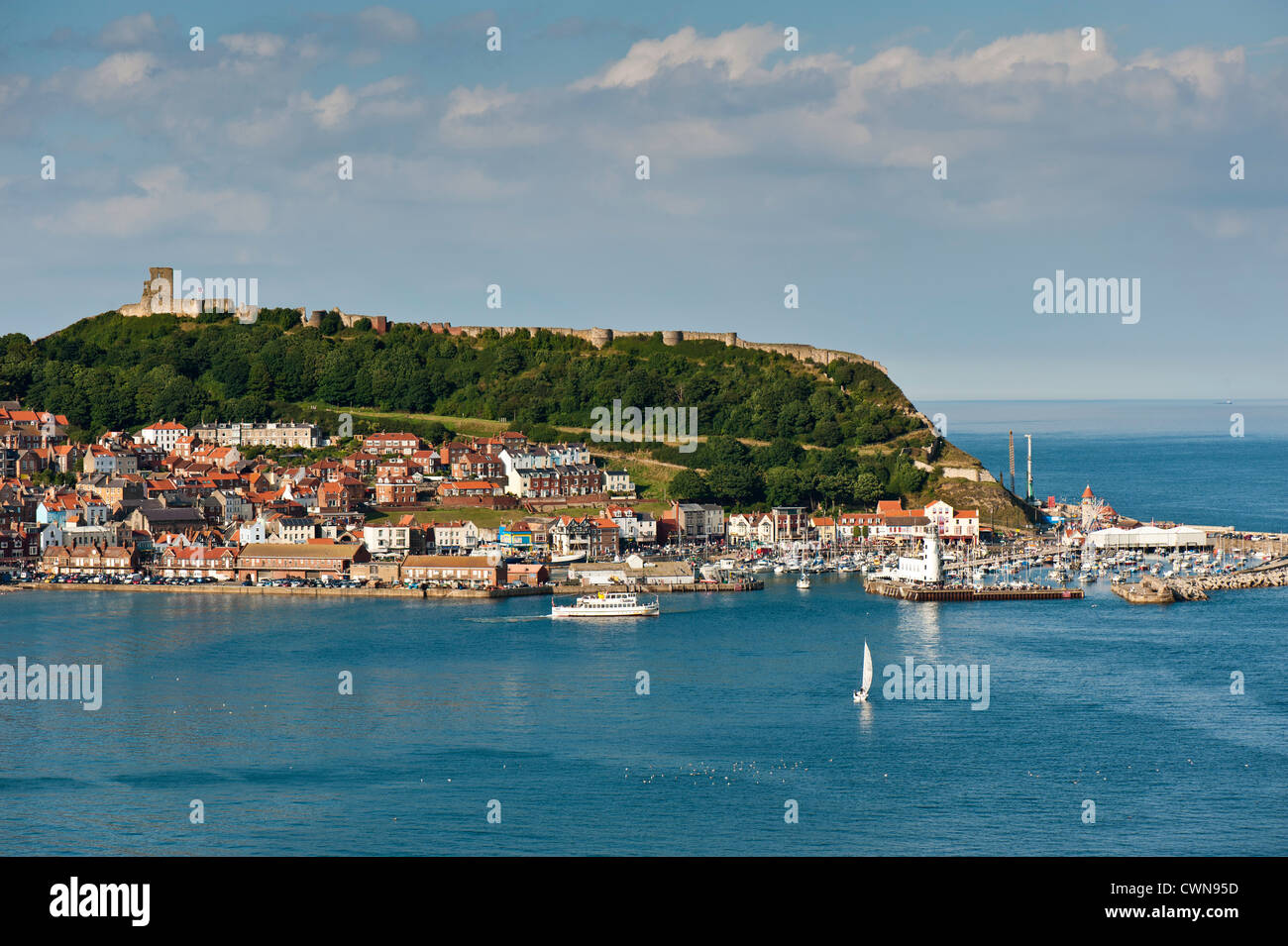 View of harbour and town, Scarborough, North Yorkshire, United Kingdom ...