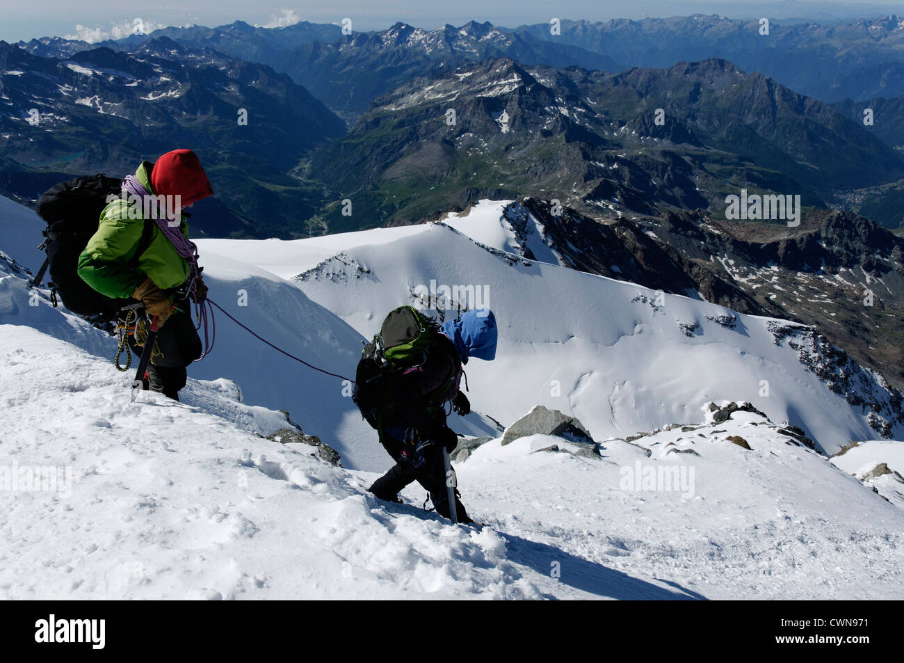 Alpine climbers on Castor in the Swiss alps Stock Photo - Alamy