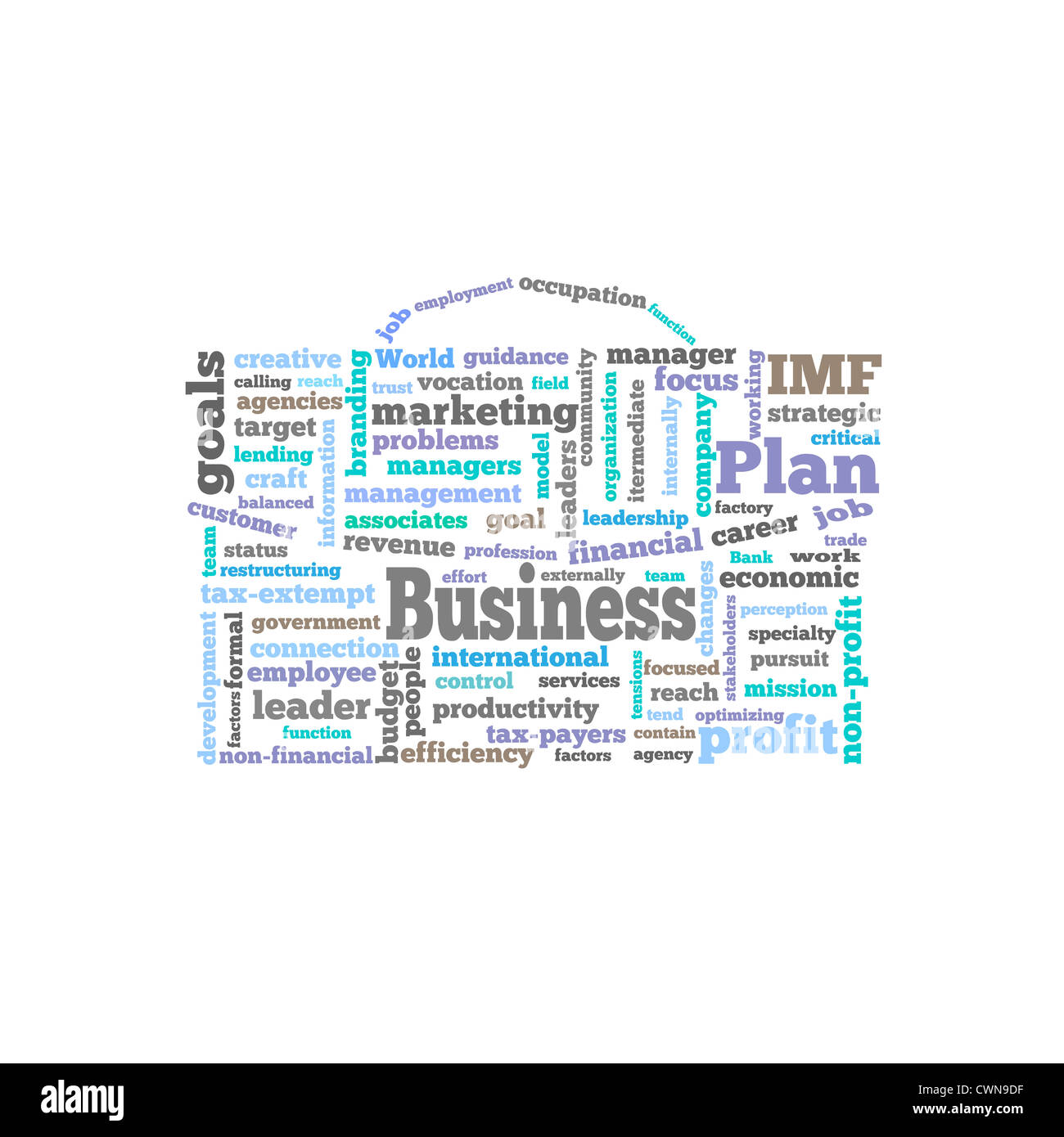 Business word cloud concept illustration in the shape of a briefcase ...