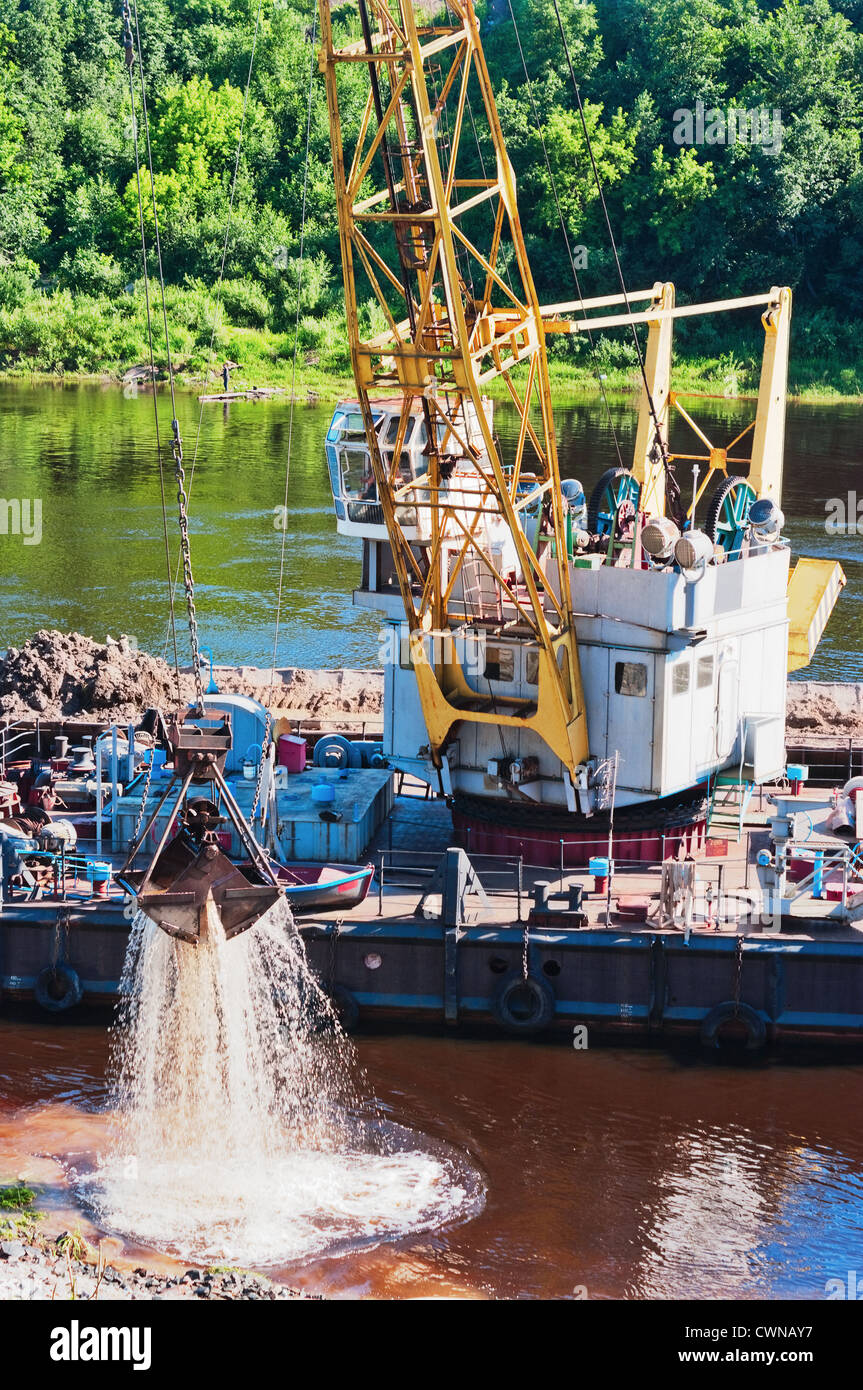 The dredge on the river barge Stock Photo - Alamy