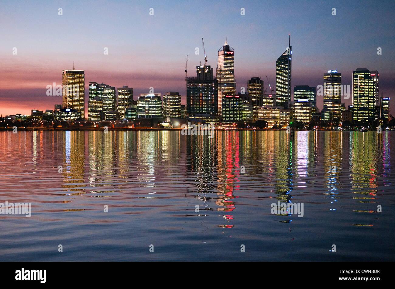 city of Perth reflected in the Swan River at sunset Stock Photo - Alamy