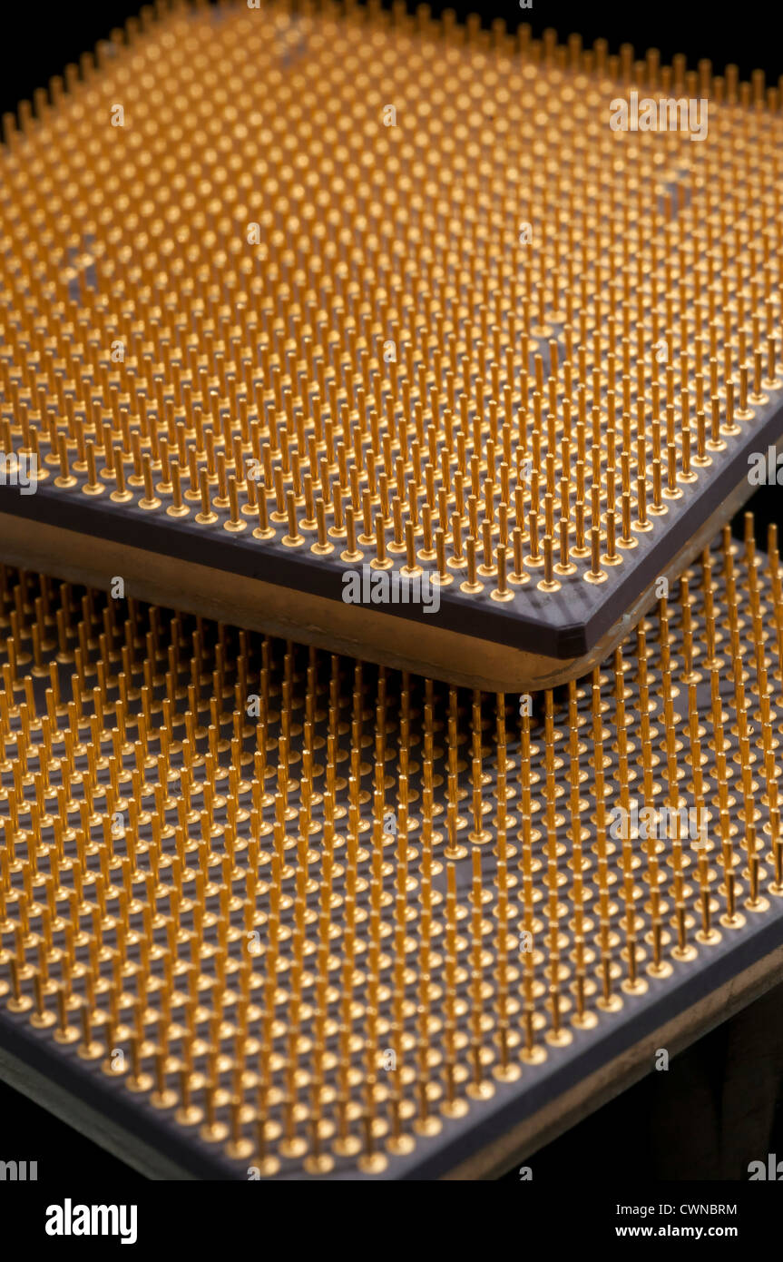 Underside view of a modern CPU computer chip or central processing unit ...