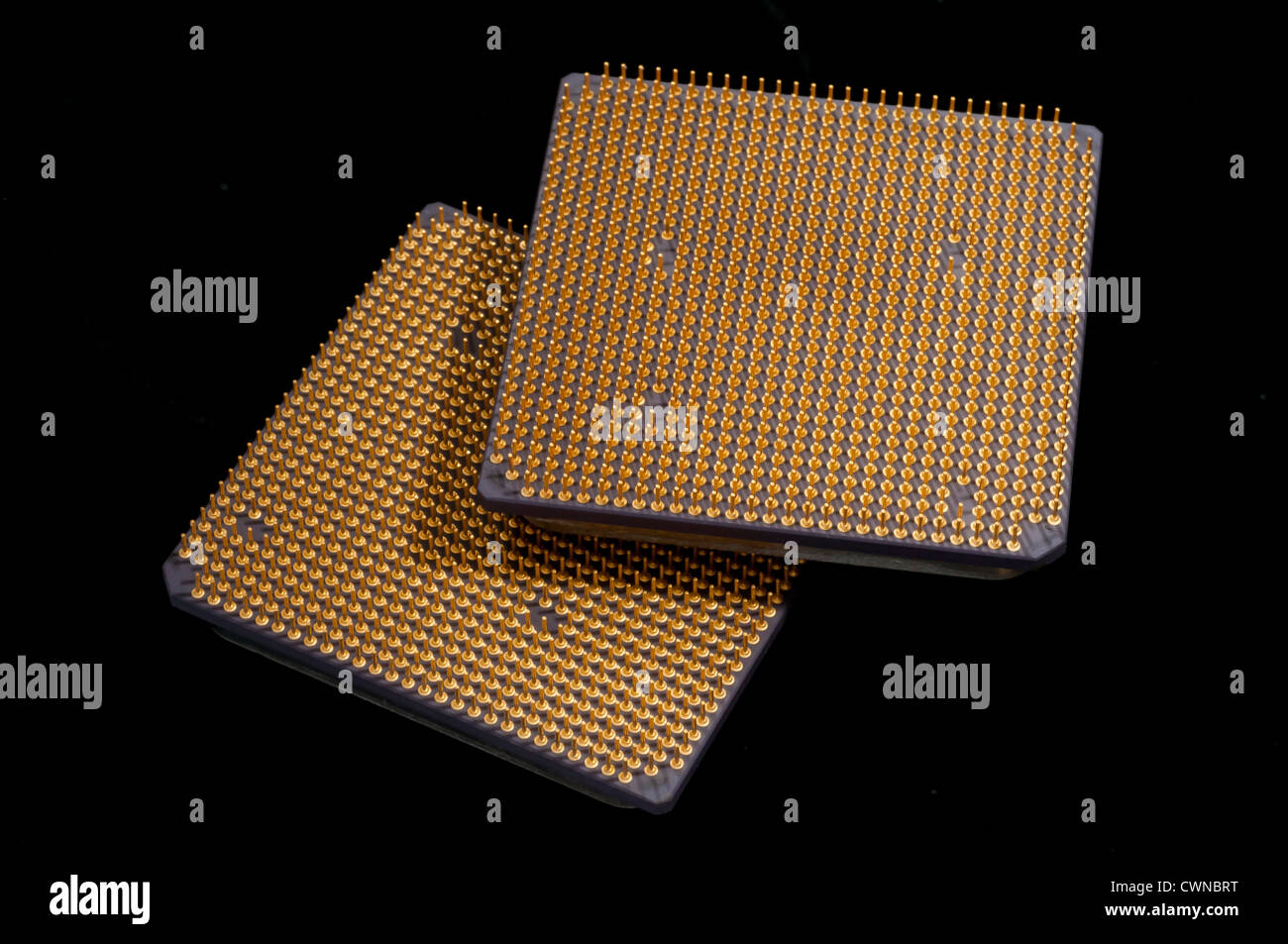 Underside view of a modern CPU computer chip or central processing unit ...