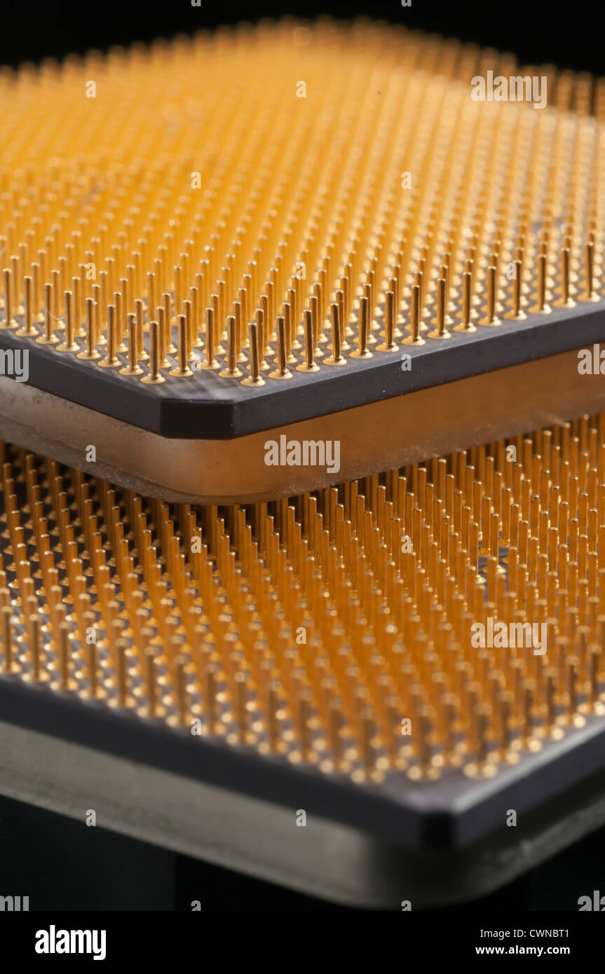 Underside view of a modern CPU computer chip or central processing unit ...