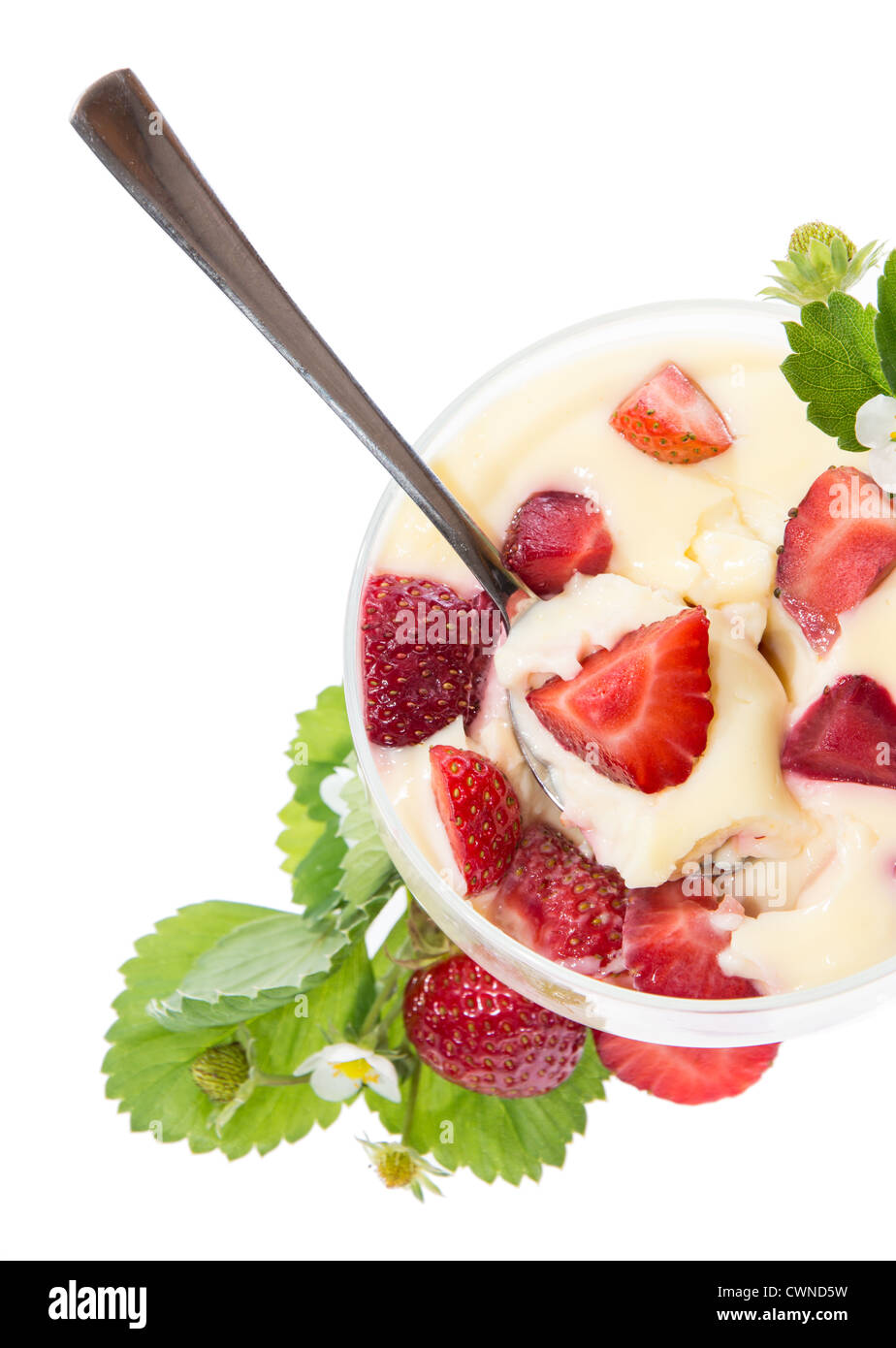 Pudding with fresh fruits isolated on white background Stock Photo - Alamy