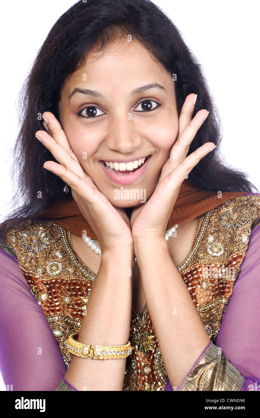 Closeup of Excited young Indian woman Stock Photo - Alamy