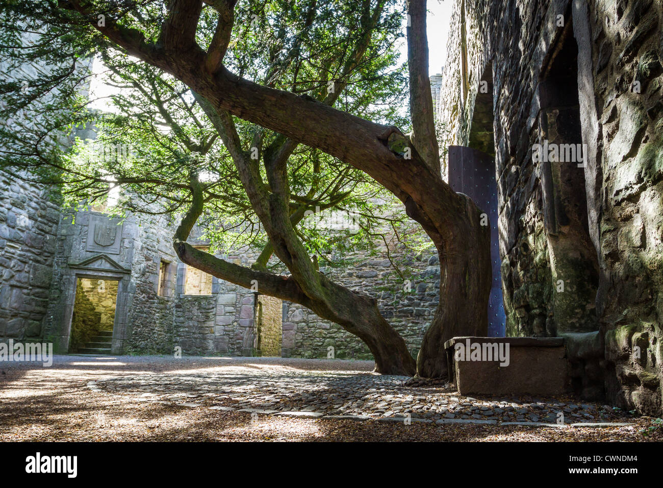 The entrance to the courtyard of a stone castle Stock Photo - Alamy