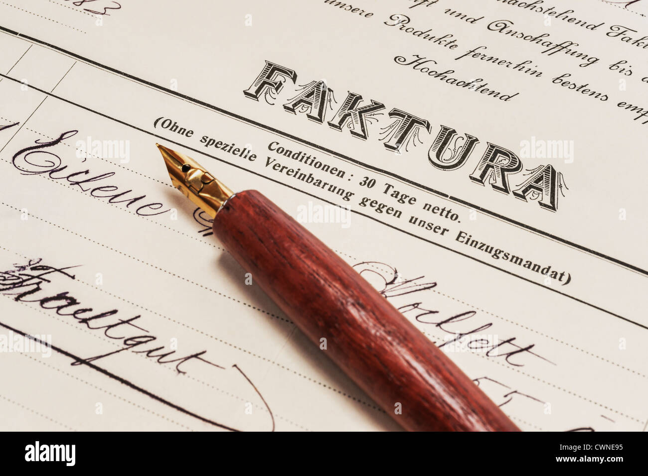 Detail photo of a old German invoice from the year 1915 Stock Photo - Alamy
