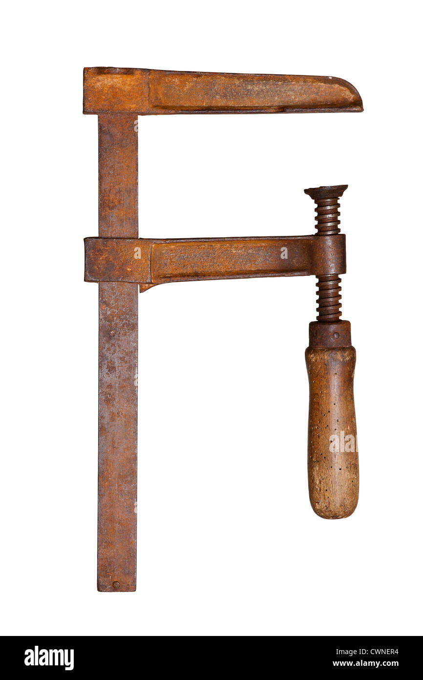 old rust carpenter press isolated on white background Stock Photo - Alamy