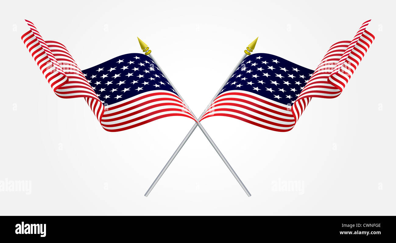 Isolated Twin American flags waving on white Stock Photo - Alamy