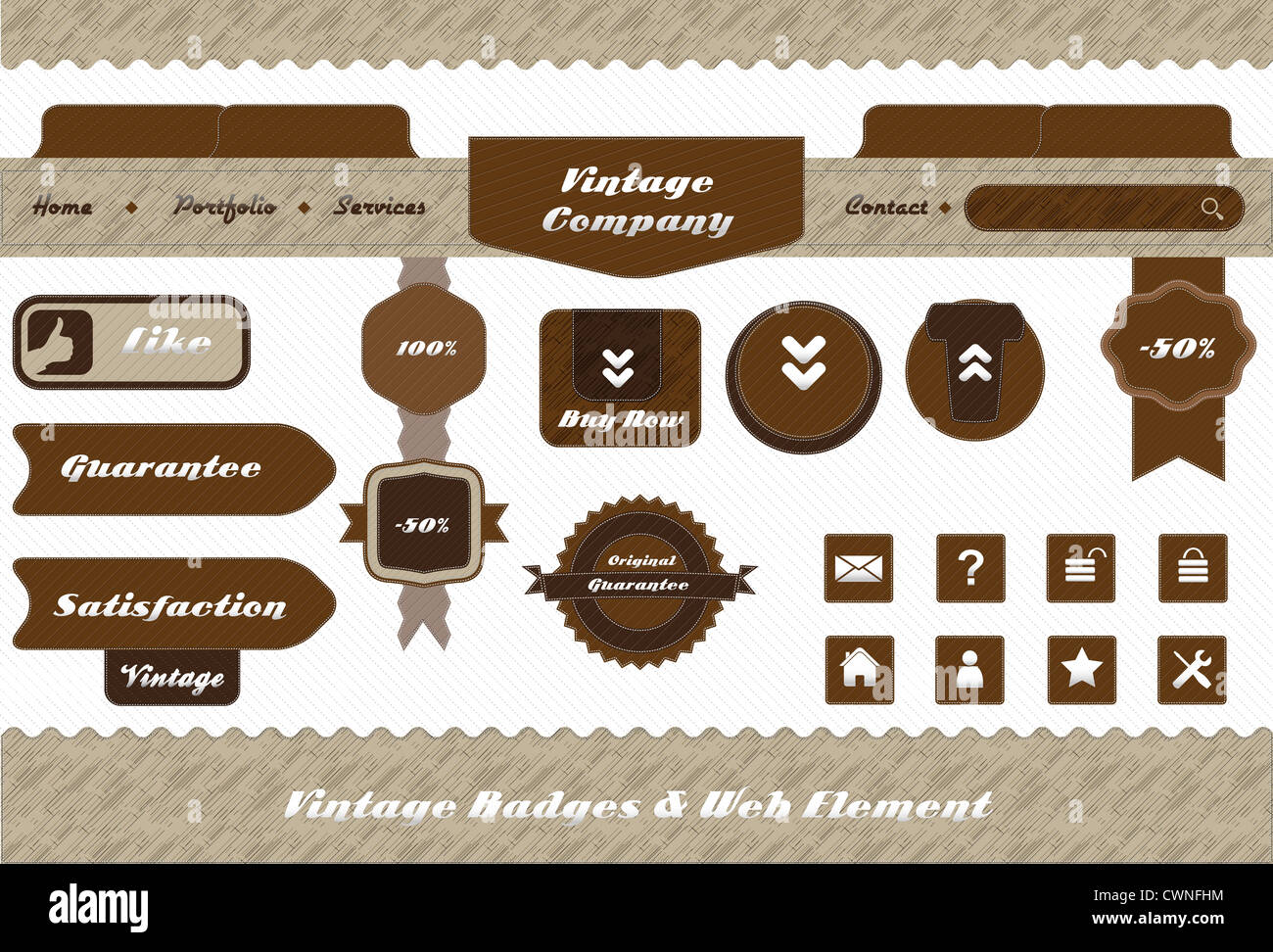 vintage style web element and labels design set Stock Photo - Alamy