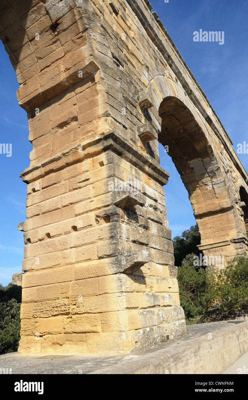 ancient Roman aqueduct bridge Pont du Gard over Gard River near ...