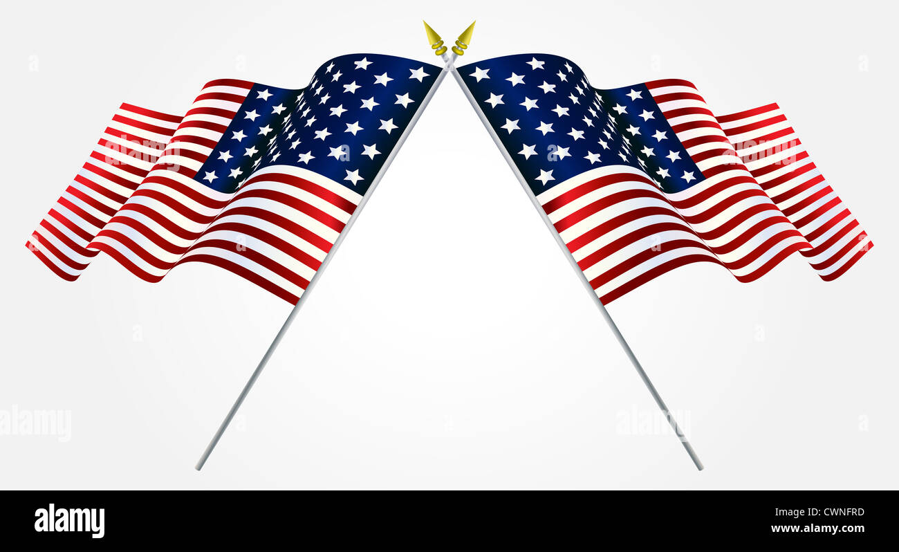 Isolated Twin American flags waving on white Stock Photo - Alamy