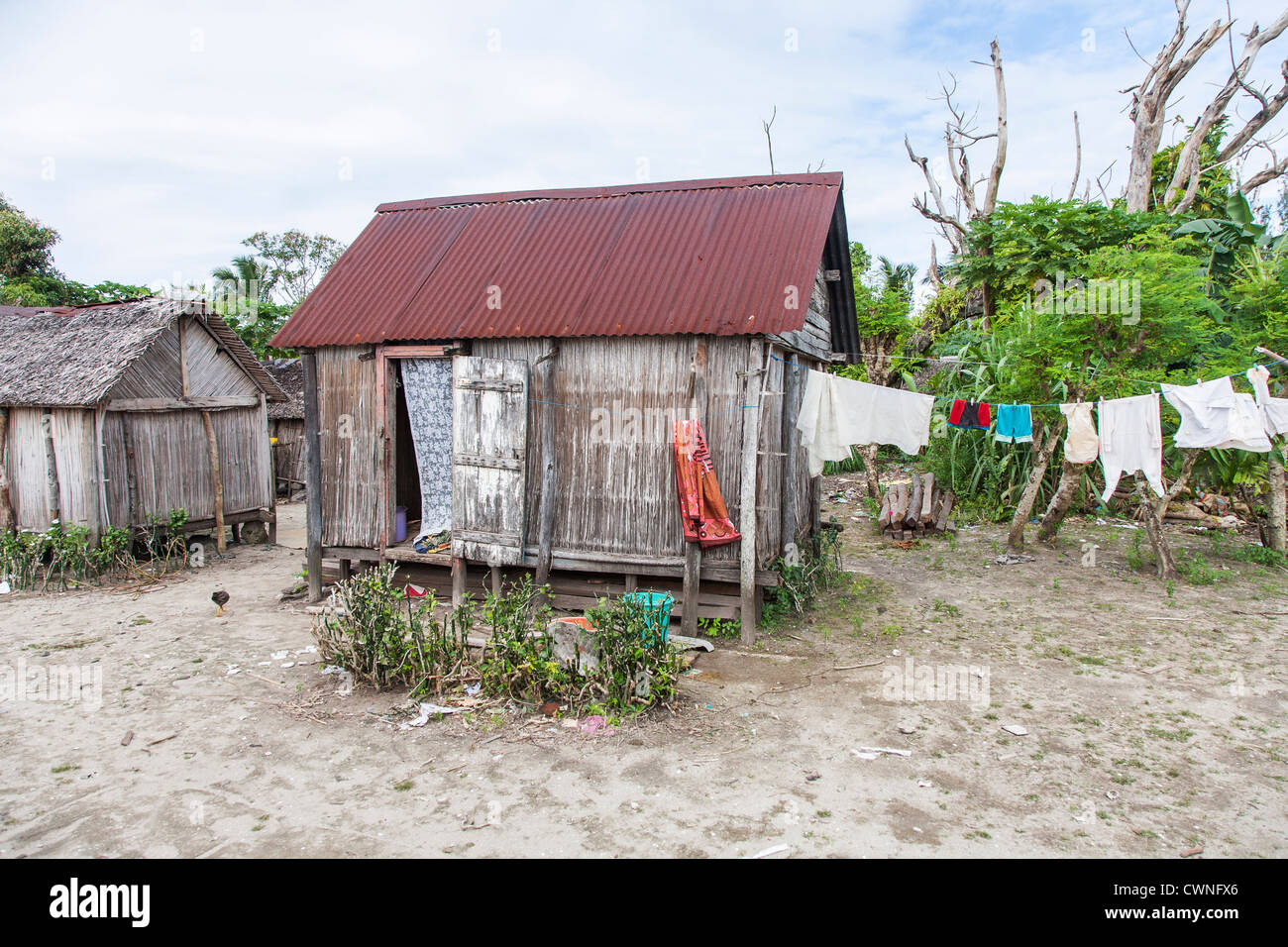Isle St Marie, Madagascar - village hut with rusty corrugated metal ...