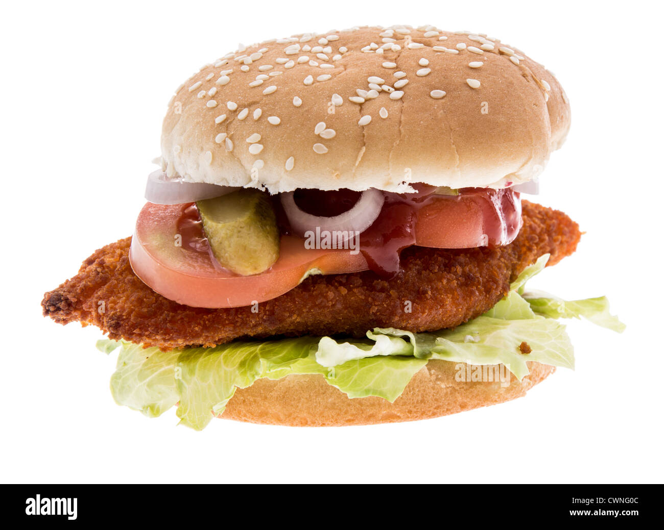 Chicken Burger isolated on white background Stock Photo - Alamy