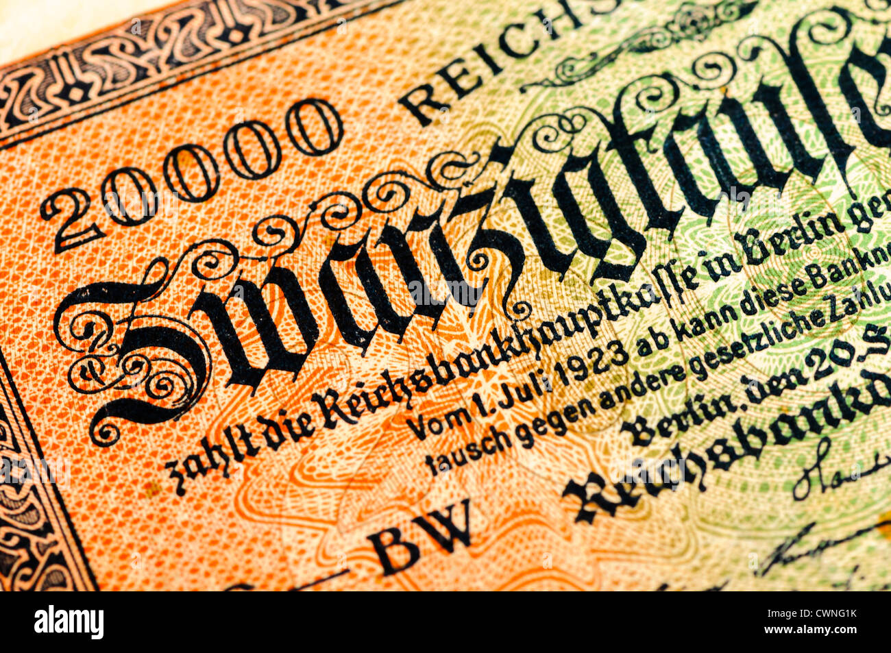 Twenty thousand mark (20,000 marks) bank note from the German ...