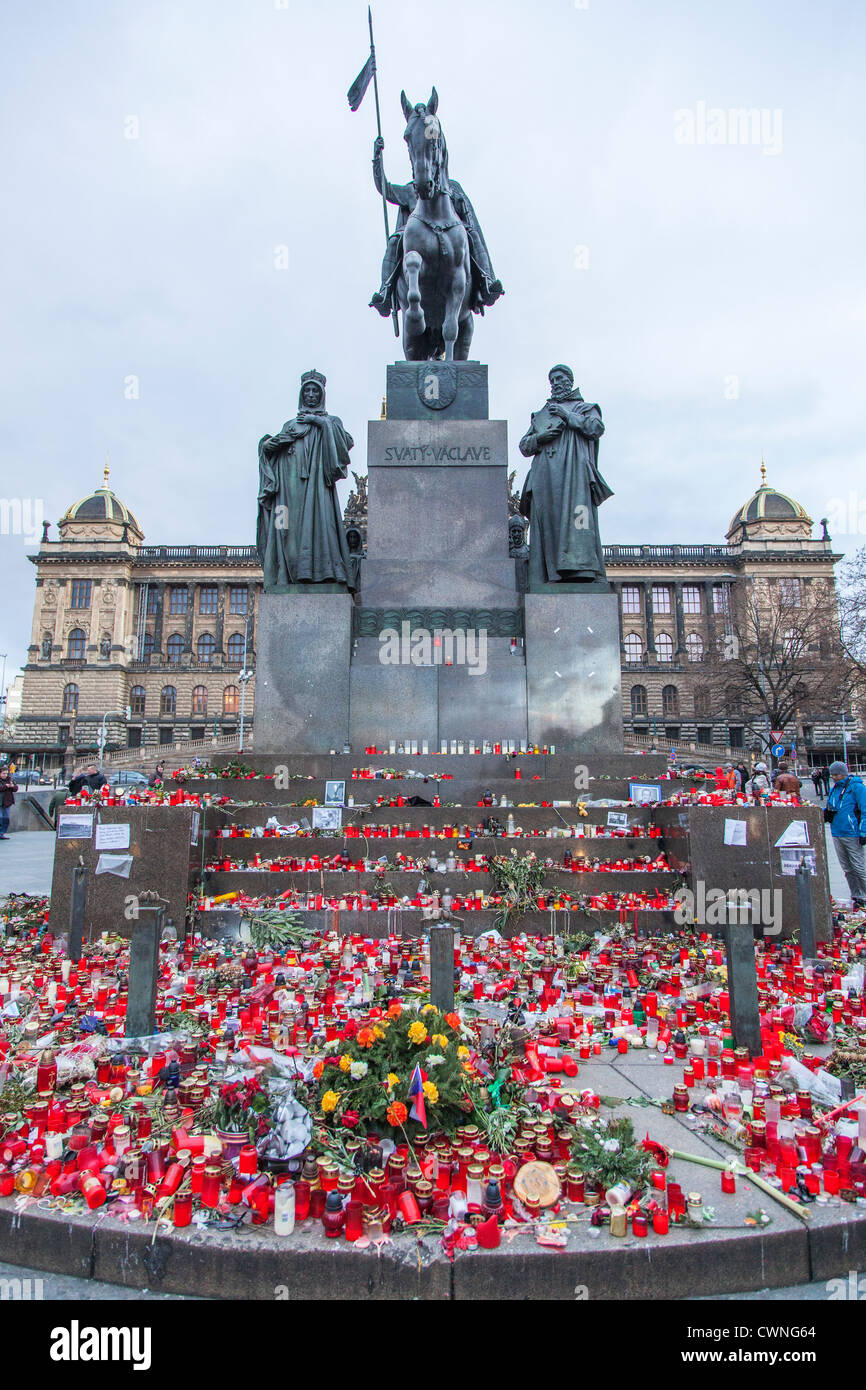 Wenceslas Square, Prague, Czech Republic. Statue and memorial to ...