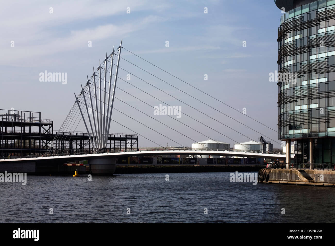 Suspension Bridge across The Manchester Ship Canal opposite Media City ...