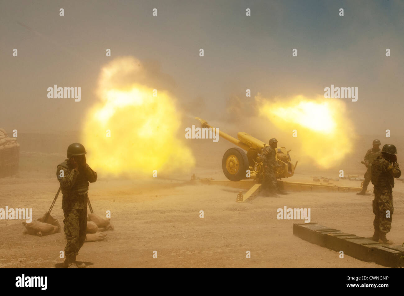 Afghan National Army soldiers fire high-explosive rounds during the ...