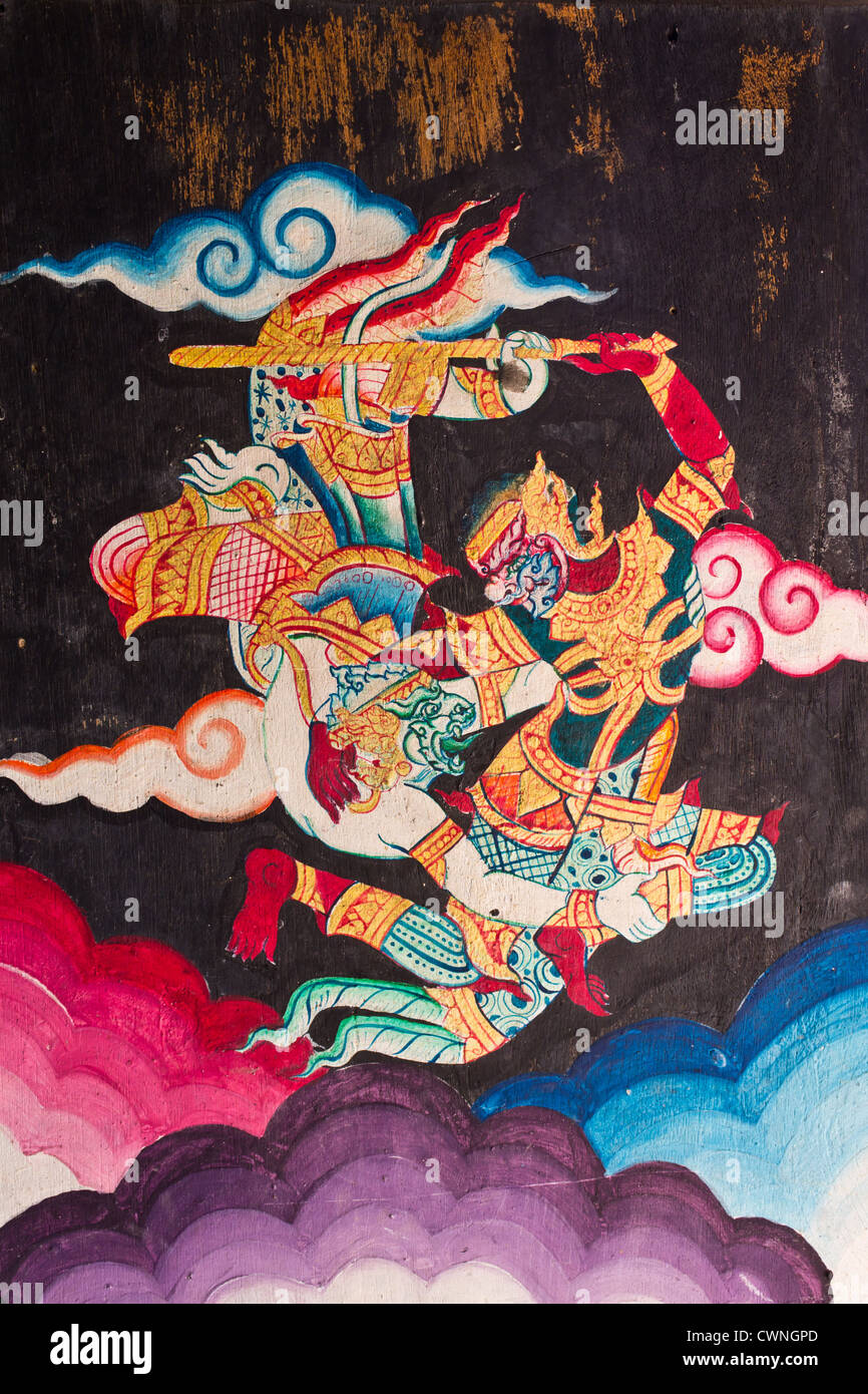 Thai Mural painting in Wat Doi Tan Pra Stock Photo - Alamy