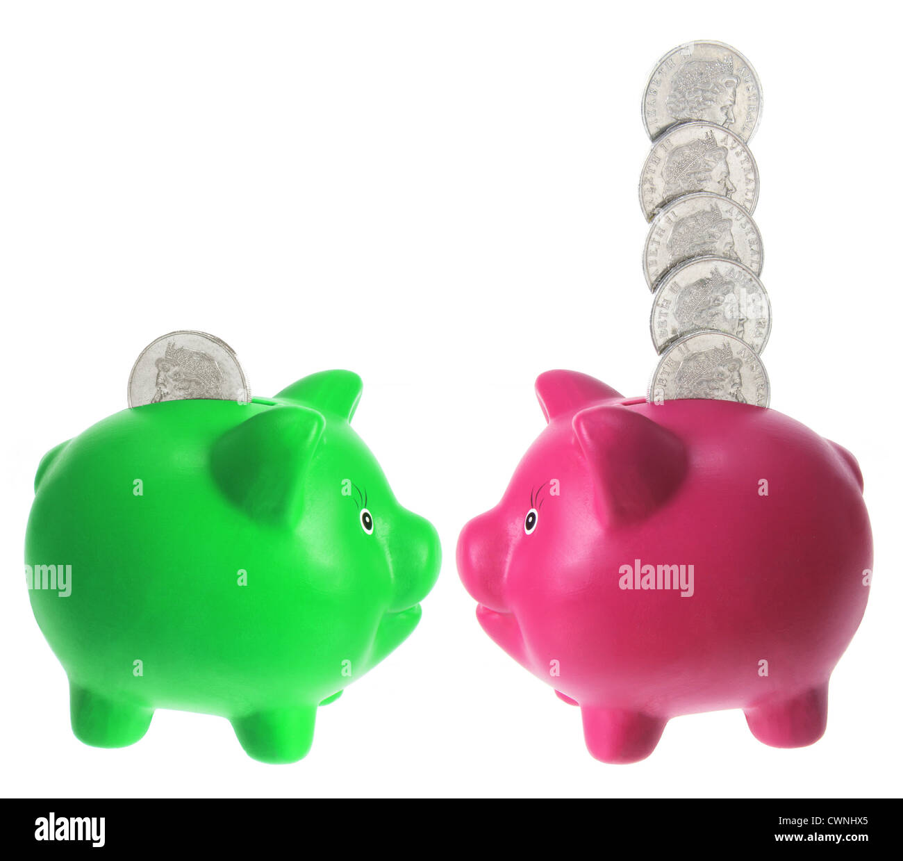 Piggy Banks and Coins Stock Photo - Alamy