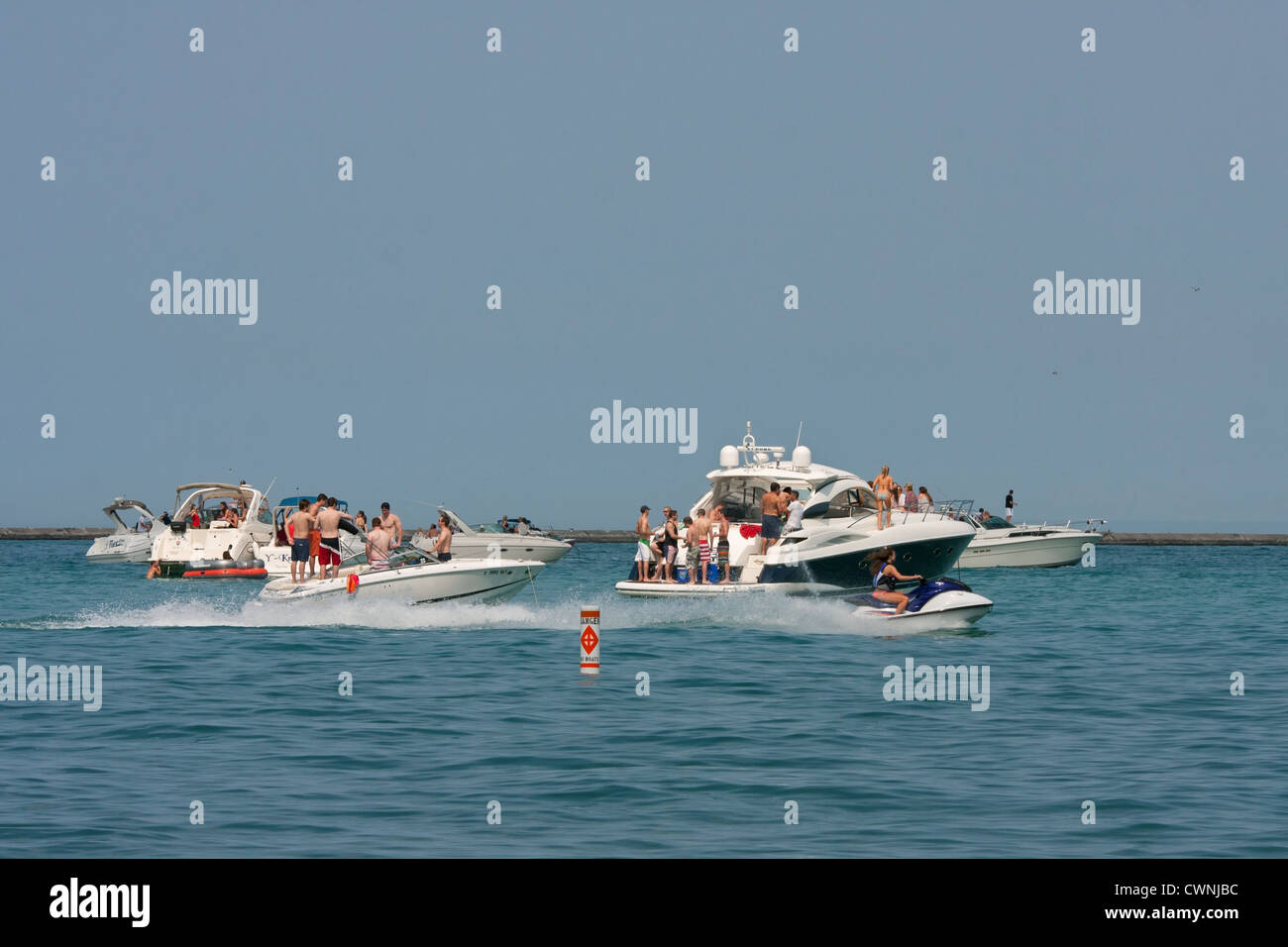 People Party On Boats In Lake Michigan Over Memorial Day Weekend Stock ...
