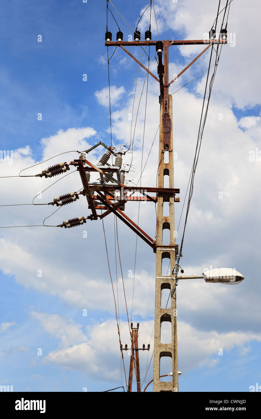 Electric pylon with isolators a rusted steel support bar Stock Photo ...