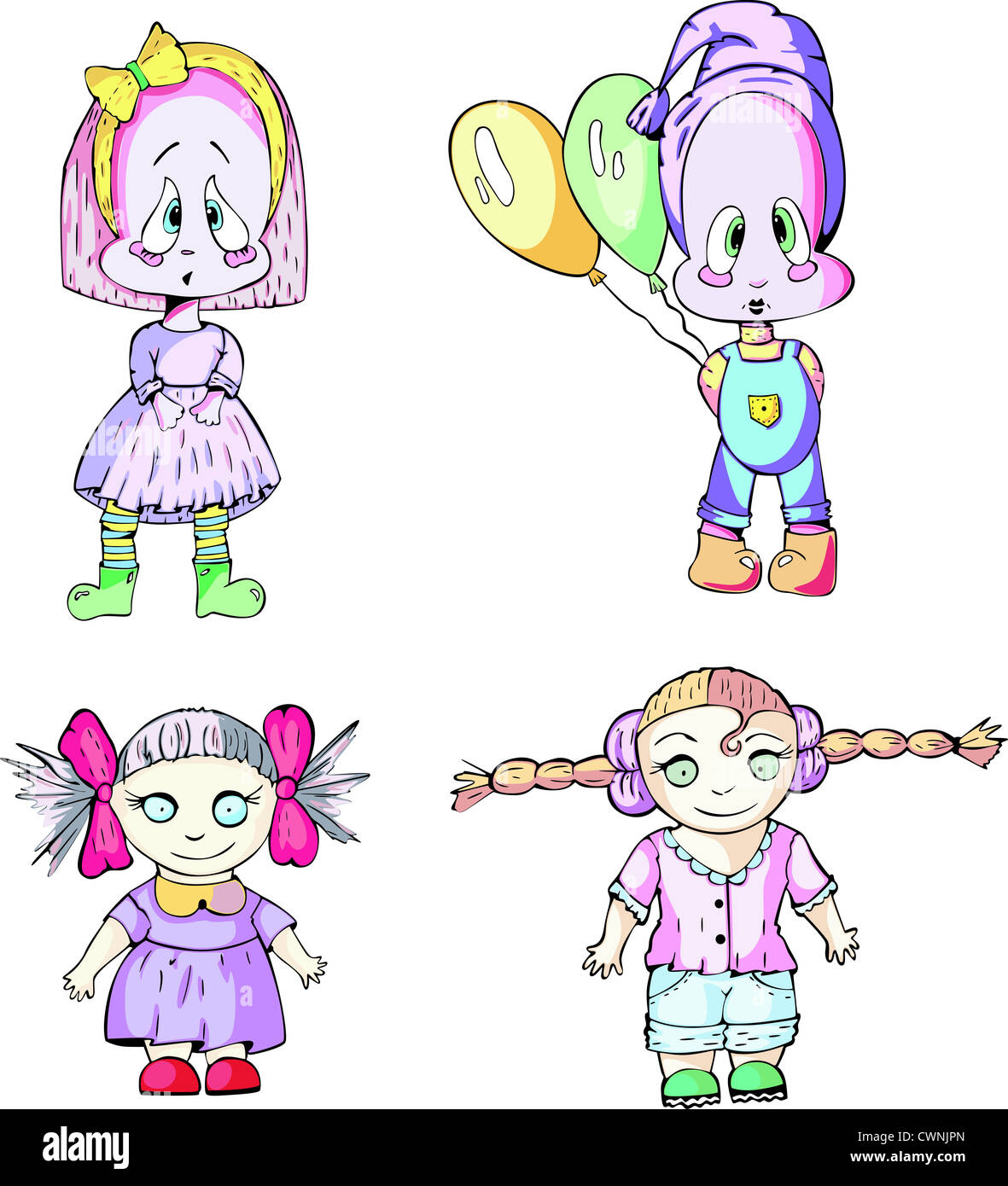 Funny children. Set of color vector illustrations Stock Photo - Alamy