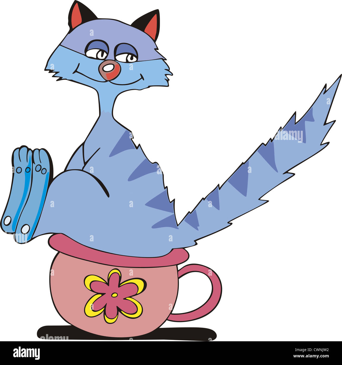 The cat in cartoon style sitting and pissing on a pot. Vector EPS ...