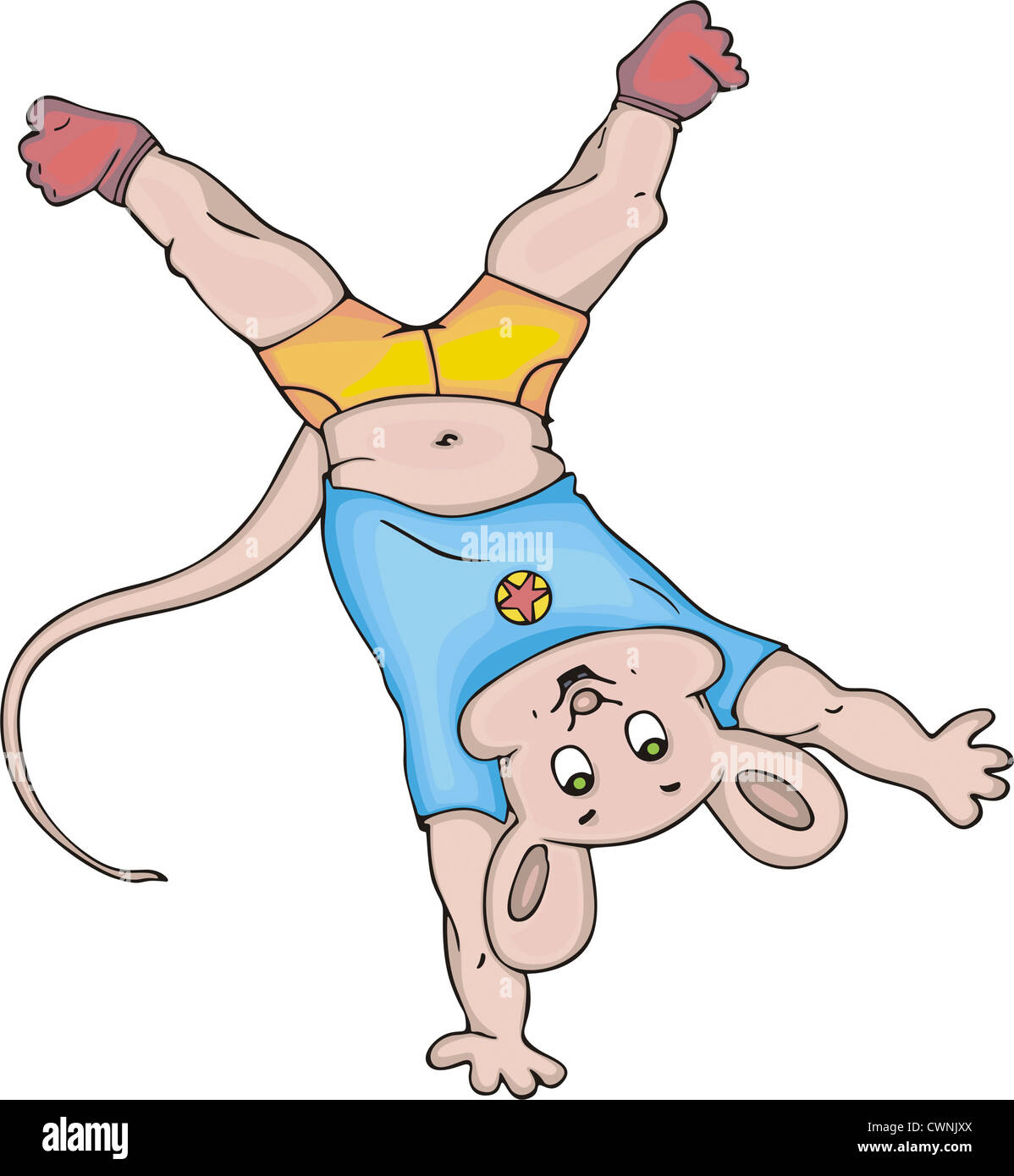 A strong mouse looked as superhero (supermouse) standing on a hand ...