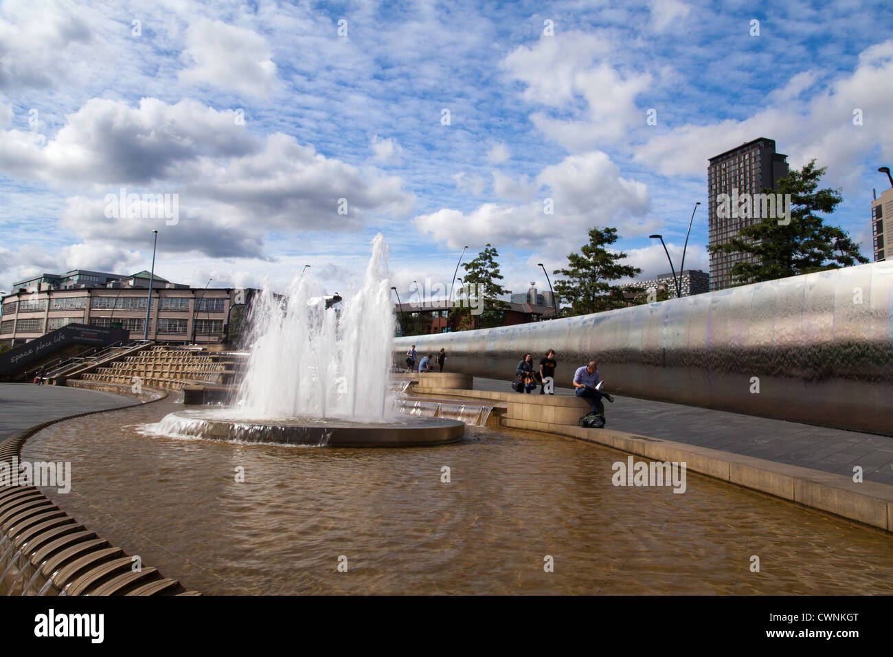 Sheaf square outside Sheffield train station with the water feature and ...