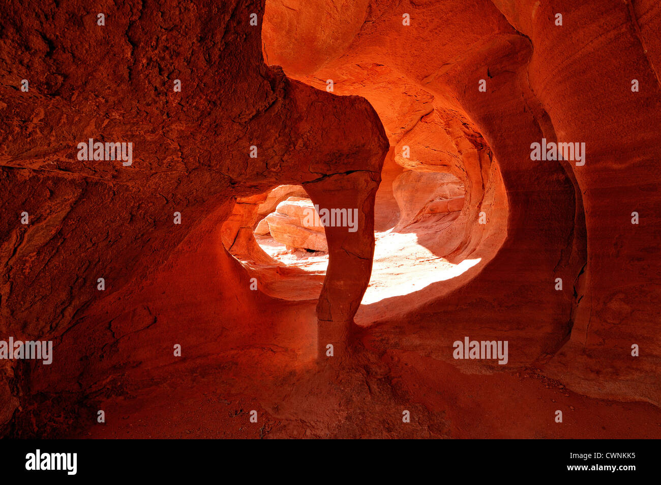 Windstone Arch rock formation in a small cave Valley of Fire State Park ...