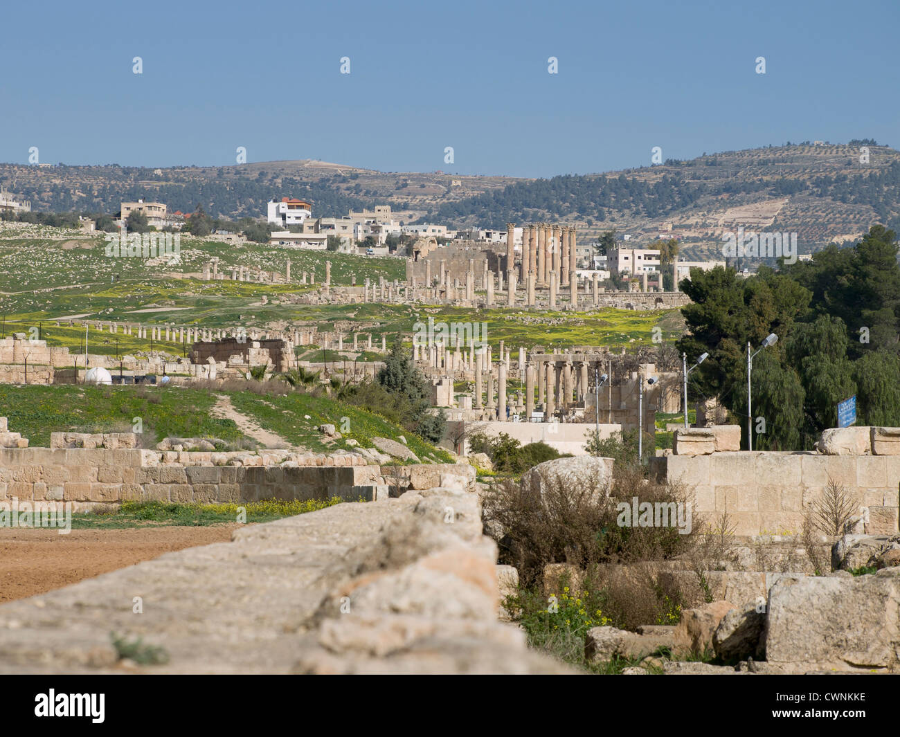 Ruins of the roman city of Gerasa in todays Jerash in Jordan, overview ...