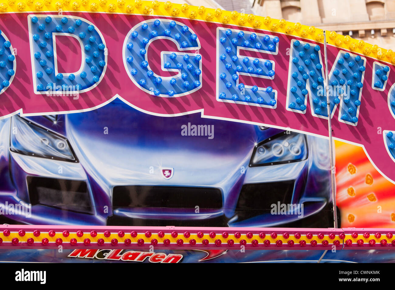 Bright colours on a fairground dodgem ride on Fargate, Sheffield Stock ...