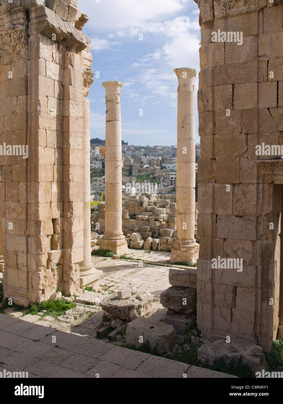 Ruins of the roman city of Gerasa in todays Jerash in Jordan, view of ...