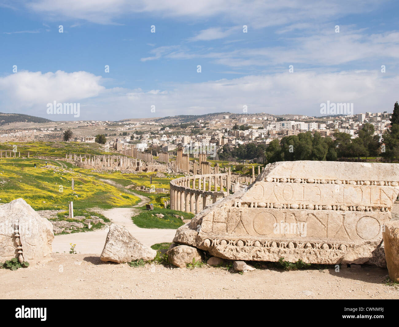 Ruins of the roman city of Gerasa in todays Jerash in Jordan closeup of ...