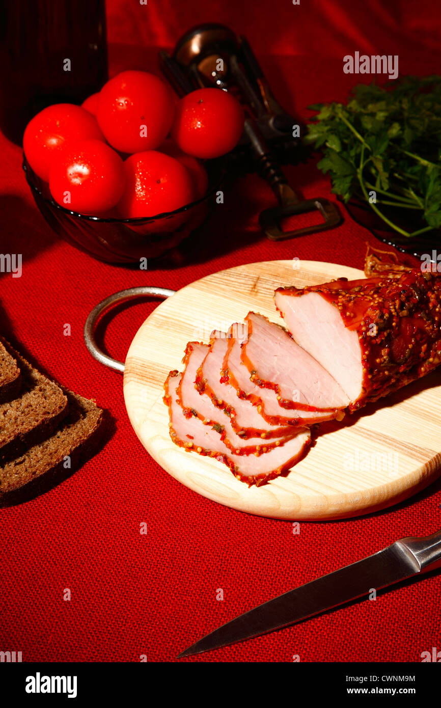 edible still life. variety of food on table Stock Photo - Alamy