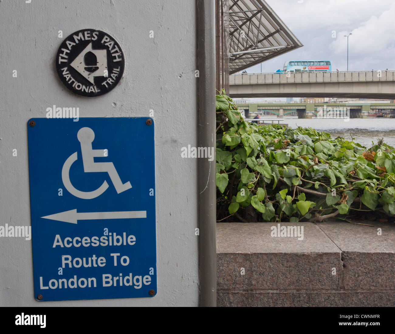 Accessibility sign by river Thames during London 2012 Paralympics Stock ...