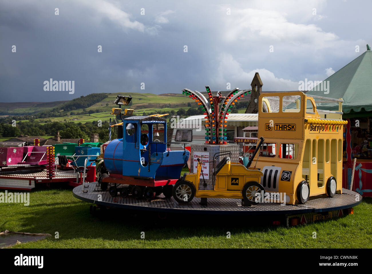 Barrys Fun Fair roundabout on Reeth Village Green, North Yorkshire ...