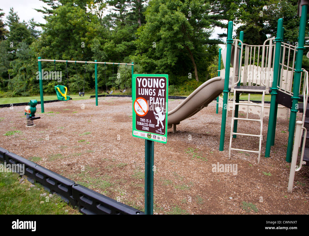 No smoking sign at a playground Stock Photo - Alamy