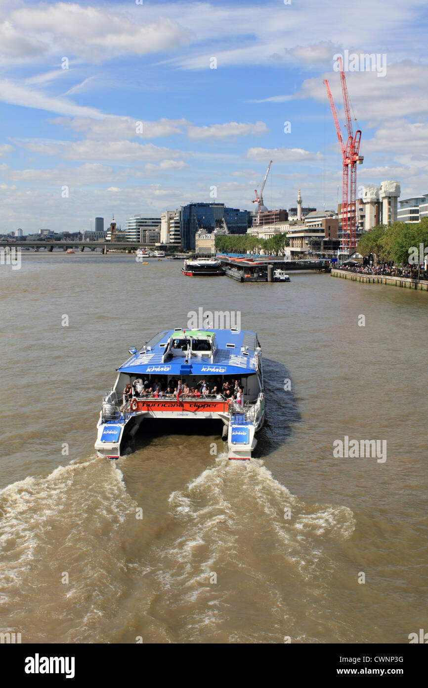 Ferry on River Thames near Tower Bridge, Southwark London England UK ...
